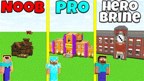 Minecraft Battle Noob Vs Pro Vs Herobrine School Build Challenge Animation Youtube