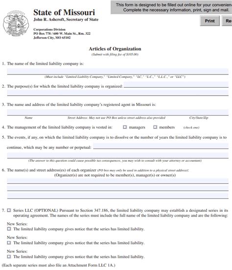 How To Fill Out The Missouri Llc Articles Of Organization Startup 101