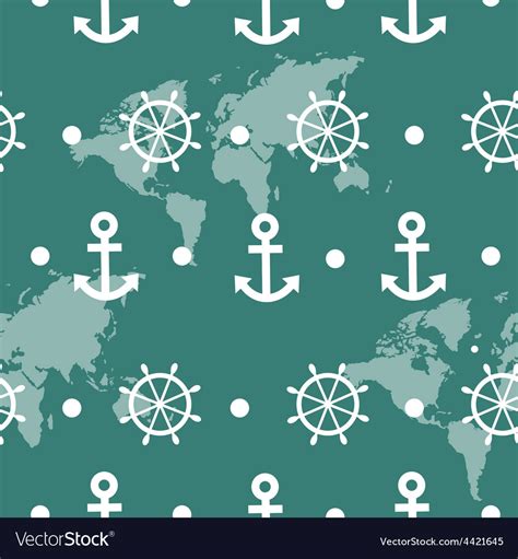 Seamless Nautical Pattern With White Anchors Vector Image