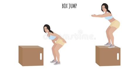 Asian Woman Doing Box Jump Exercise Stock Vector Illustration Of