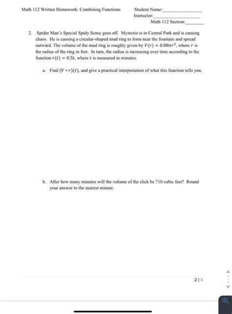 Solved Math 112 Written Homework Combining Functions