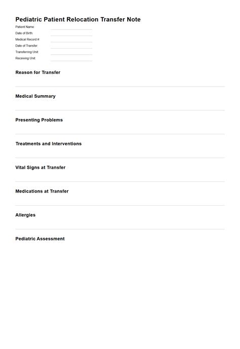 Comprehensive Transfer Note Template For Patient Relocation