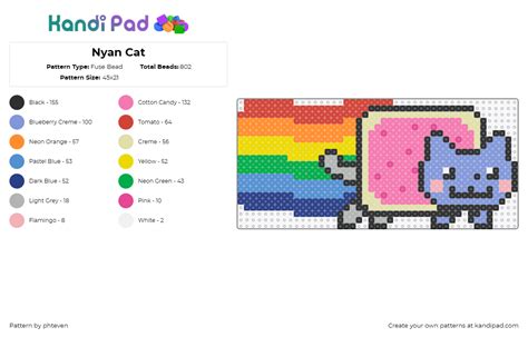 Nyan Cat Fuse Bead Pattern Kandi Pad Kandi Patterns Fuse Bead Patterns Pony Bead Patterns