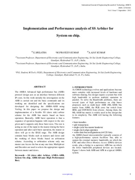 Pdf Ijert Implementation And Performance Analysis Of Ss Arbiter For