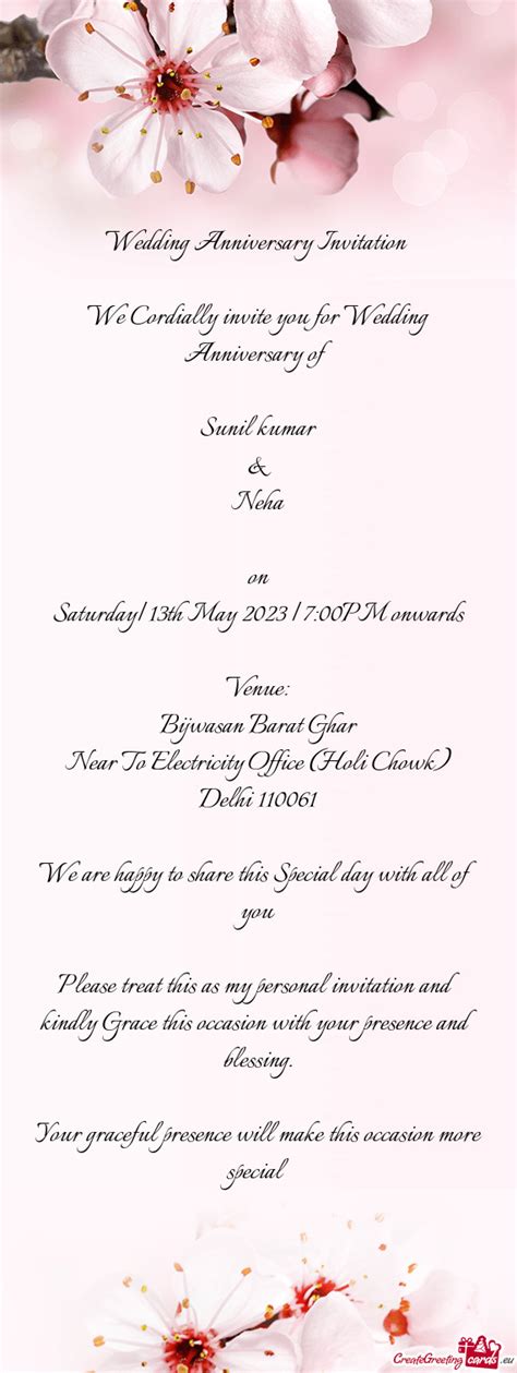 We Cordially Invite You For Wedding Anniversary Of Free Cards