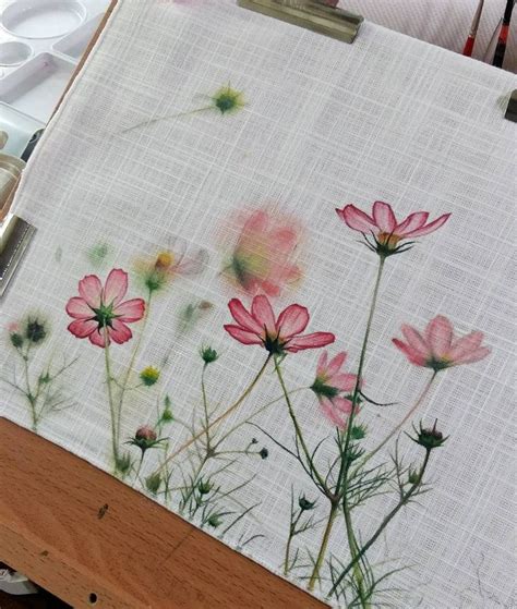 가을엔 코스모스~~ 요것두 패브릭에~~~ 꽃그림 그림 세밀화 패브릭아트 코스모스일상 패브릭그림 남양주성인미술 원데이클래스