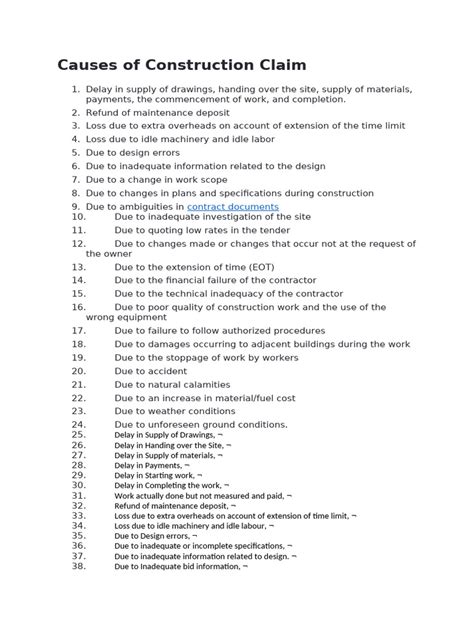 Causes Of Construction Claim Pdf Employment Economies