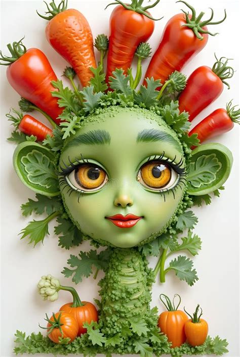 A Fantastical Veggie Queen Portrait Her Face And Hair Crafted From Fresh Green Vegetables