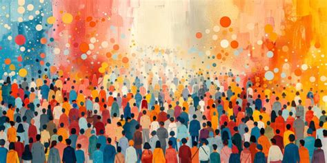 Crowd Of People In An Abstract Multicolored Style Representing