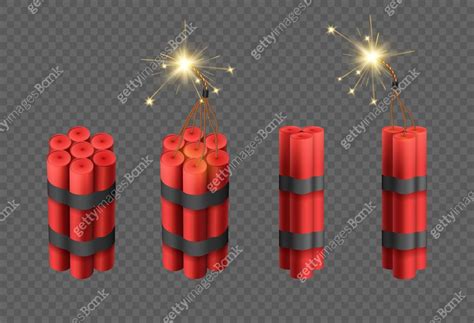 Burning dynamite sticks with fuse and match. Vector explosive military or mining tnt weapon or ...