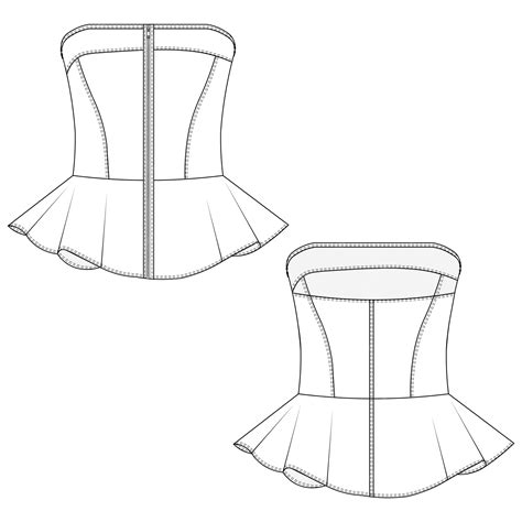Premium Vector Strapless Zippered Peplum Blouse Bustier Template