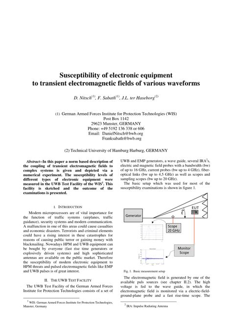 Pdf Susceptibility Of Electronic Equipment To Transient Electromagnetic Fields Of Various