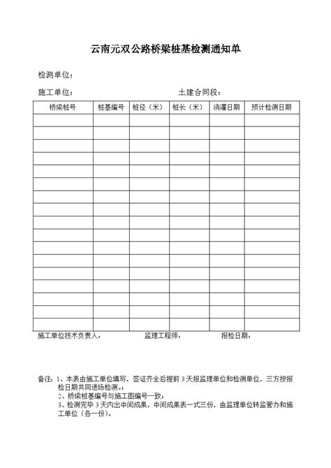 云南元双公路桥梁桩基检测通知单 doc 工程项目管理资料 土木在线