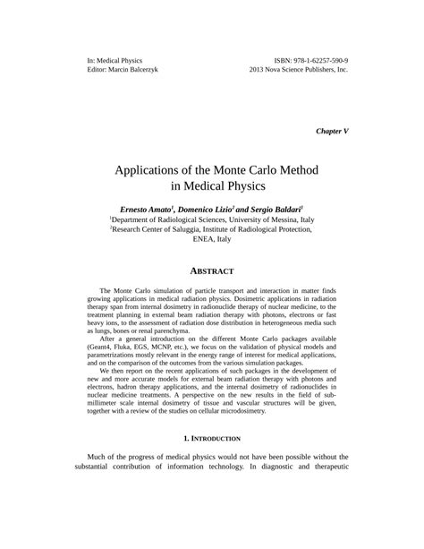 Pdf Applications Of The Monte Carlo Method In Medical Physics