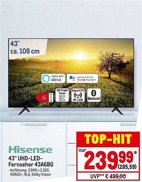 Hisense 43" Uhd-led-fernseher 43a6bg Angebot bei METRO - 1Prospekte.de