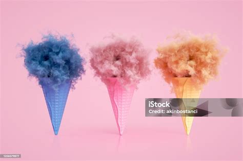 구름아이스크림 콘 미니멀 한 초현실적 인 여름 개념 3d 추상 배경 구름에 대한 스톡 사진 및 기타 이미지 구름 3차원