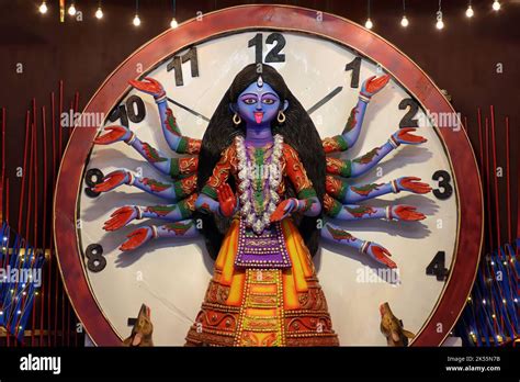 Goddess Kali Idol Decorated At Puja Pandal Kali Puja Also Known As