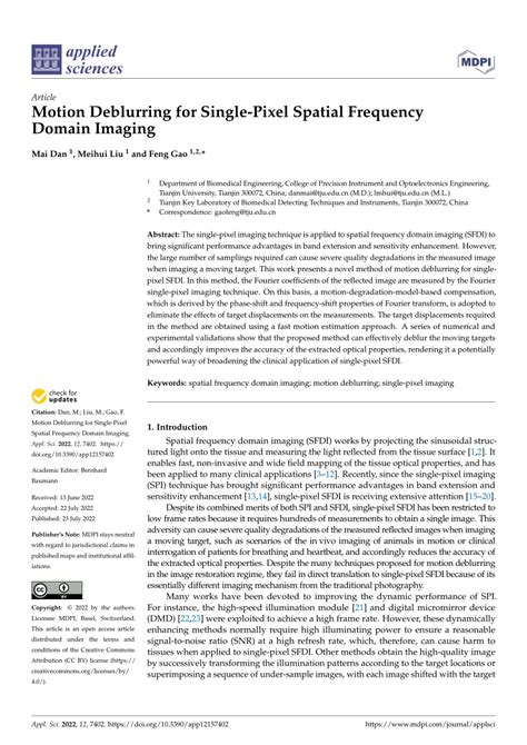 PDF Motion Deblurring For Single Pixel Spatial Frequency Domain Imaging