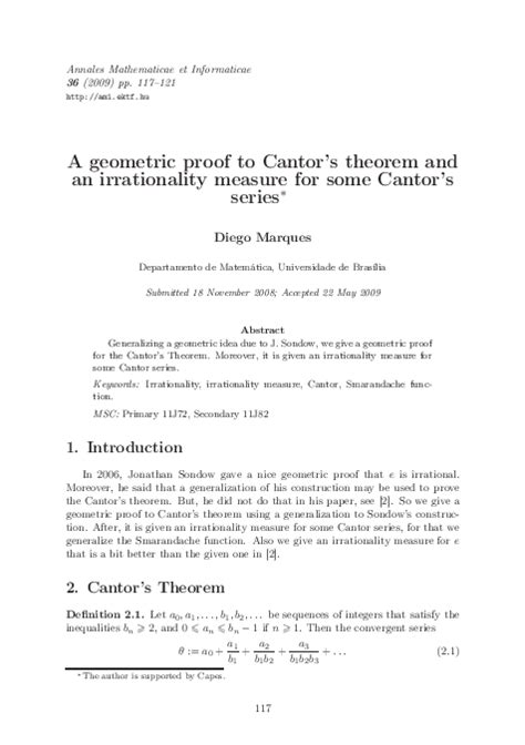 Pdf A Geometric Proof To Cantors Theorem And An Irrationality