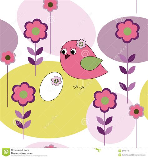 Seamless Pattern With Birds And Flowers Stock Vector Illustration Of