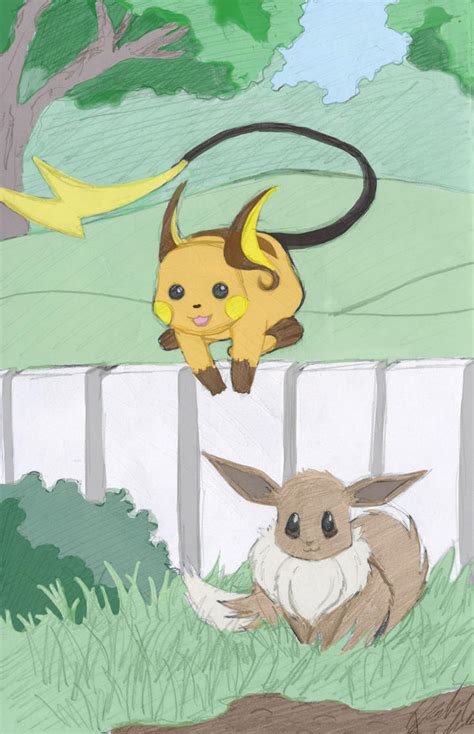Raichu And Eevee By Shiningforcekaya On Deviantart