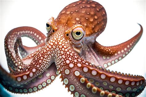 Octopus Sea With Large Yellow Eyes And Brown Skin Isolated On White
