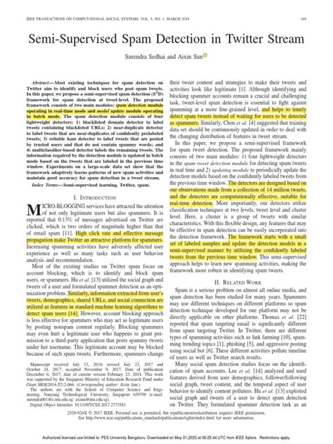 Semi Supervised Spam Detection In Twitter Stream Pdf Spamming Statistical Classification