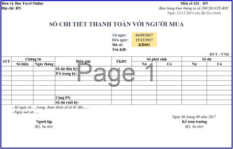 Hướng dẫn làm sổ kế toán chi tiết thanh toán với khách hàng trong Excel