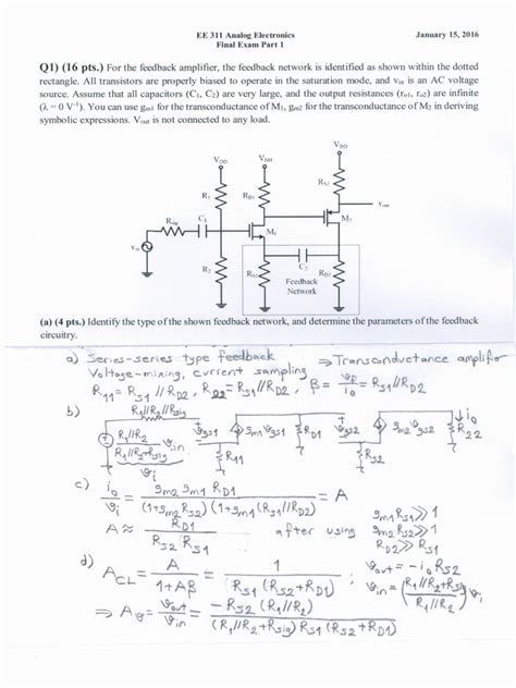 Ee 311 Final Exam Solutions Pdf Electronics Feedback