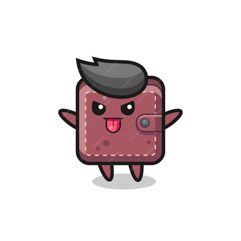 조롱 포즈의 장난 꾸러기 가죽 지갑 캐릭터 프리미엄 벡터