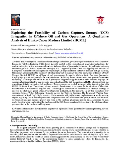 Pdf Exploring The Feasibility Of Carbon Capture Storage Ccs Integration In Offshore Oil And