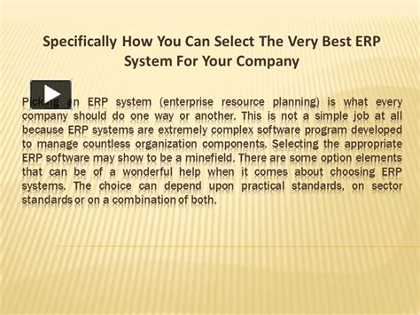 Ppt Specifically How You Can Select The Very Best Erp System For Your