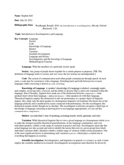 1 Reading Response Pdf Sociolinguistics Linguistics