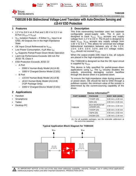 pdf txb0108 8 bit bidirectional voltage level translator with