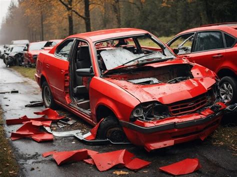 Premium Ai Image Red Car Accident On The Street Generative Ai