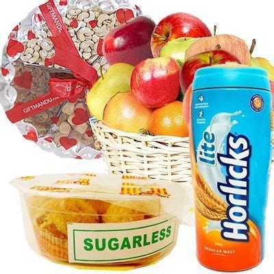 Sugar Less Laddoo Horlicks Dry Nuts Fruit Basket Gifts To Nepal