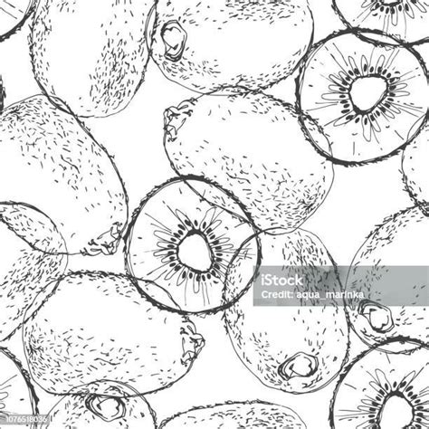 흰색 바탕에 키 위 과일 원활한 벡터 패턴입니다 흑백 벡터 일러스트입니다 밑그림입니다 일러스트레이션에 대한 스톡 벡터 아트 및 기타 이미지 일러스트레이션 키위 건강한