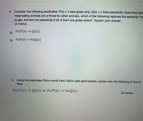 solved 4 consider the following predicates p x x eats