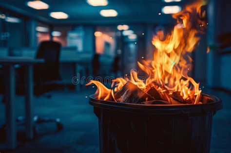 Office On Fire Scene With A Bucket Full Of Burning Wood Dramatic And