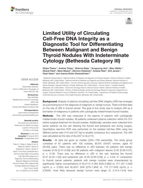 PDF Limited Utility Of Circulating Cell Free DNA Integrity As A Diagnostic Tool For