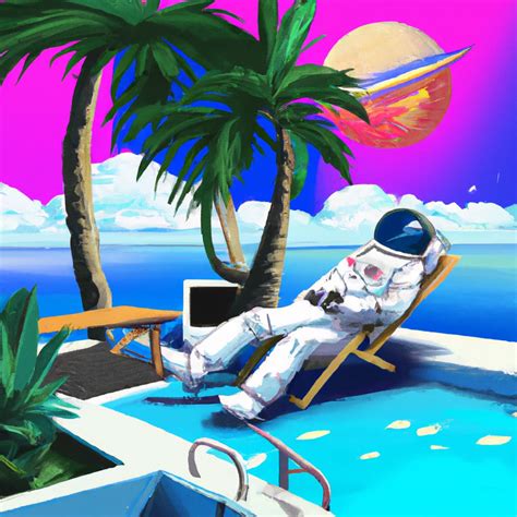 Astronaut Lounging In A Tropical Resort In Space Vaporwave Style Ii Art