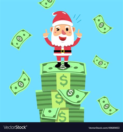 Cartoon Happy Christmas Santa Claus With Money Vector Image