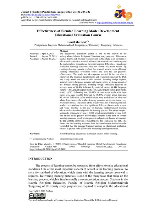 Pdf Effectiveness Of Blended Learning Model Development Educational Evaluation Course