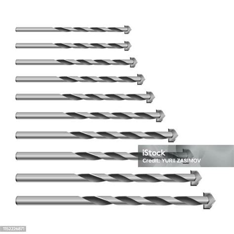 건설 작업 드릴링 구멍에 대 한 천공 비트 세트 도구에 대 한 콘크리트 현실적인 3d 상세한 금속 드릴 3차원 형태에 대한 스톡