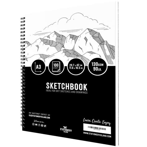 A3 Spiral Bound Sketchbook 100 Pages Stationery Island