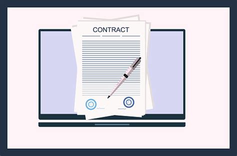 디지털 서명이 있는 전자 계약 스마트 온라인 파트너십 계약 안전한 거래의 개념 온라인 약정 법적 양식 지불 계약 결론 벡터 개념에 대한 스톡 벡터 아트 및 기타 이미지