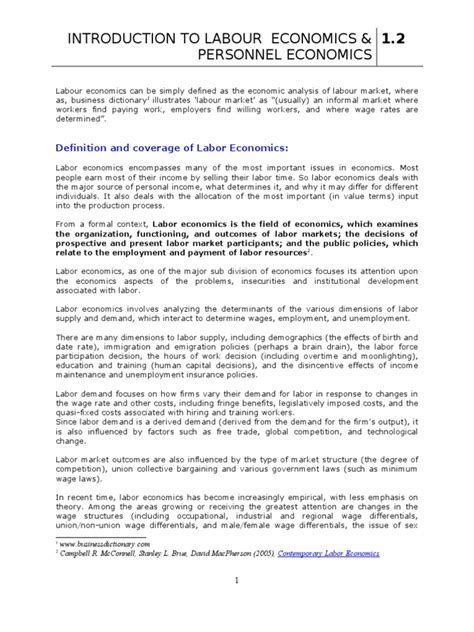 1 2 Introduction To Labour Economics And Personnel Economics Download Free Pdf Labour