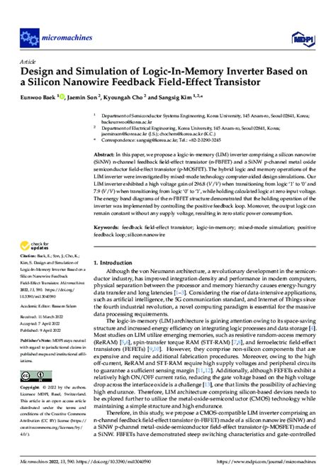 Pdf Design And Simulation Of Logic In Memory Inverter Based On A Silicon Nanowire Feedback