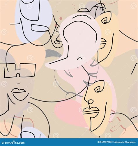 One Line Drawing Abstract Face Seamless Pattern Stock Vector Illustration Of Icon Abstract
