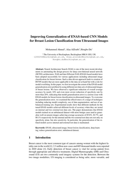 Pdf Improving Generalization Of Enas Based Cnn Models For Breast Lesion Classification From